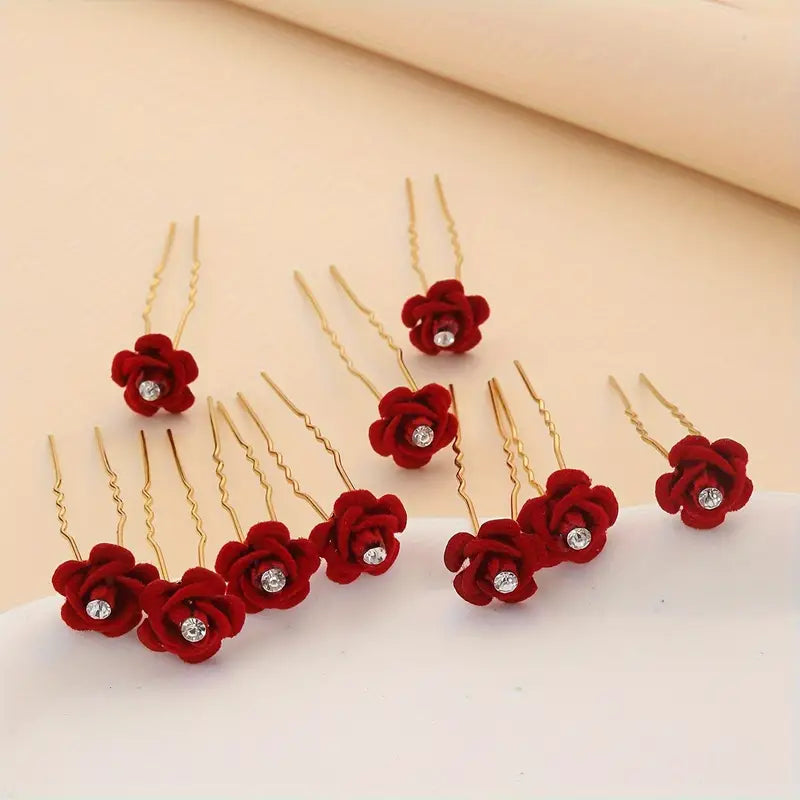 Classic Romantic Elegant U Shape Red Rose Pins - 10 PCs/Set – WeGlam